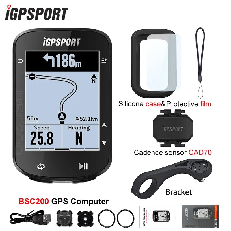 IGPSPORT BSC200 Велосипедный спидометр Беспроводной водонепроницаемый IPX7 Заряжаемый велосипед Компьютерный спидометр GPS 2,5 - дюймовый жидкокристаллический дисплей Bluetooth ANT + mtb