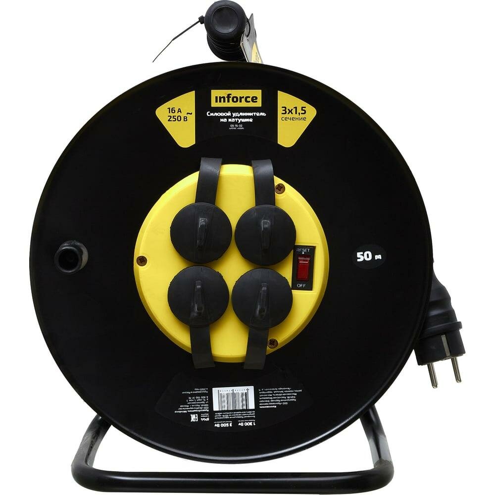 Силовой удлинитель на катушке Inforce 4 гнезда, с/з КГт 3х1,5 16A 50м IP44 GRANITE ZG 09-15-02