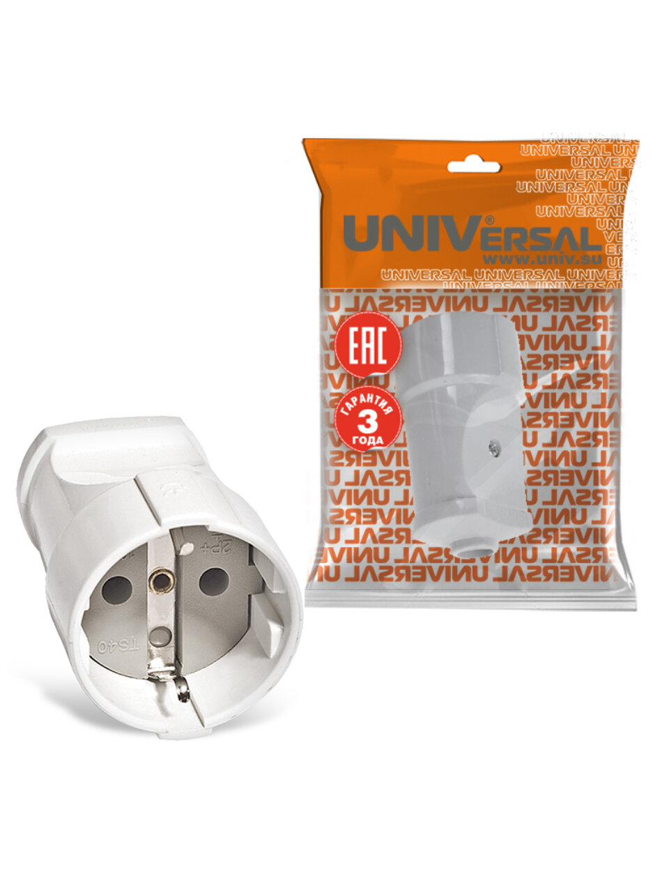Штепсельное гнездо UNIVersal А102 с заземлением, 16 А, 250 В, белое, еврослот для удлинителей и комплектующих