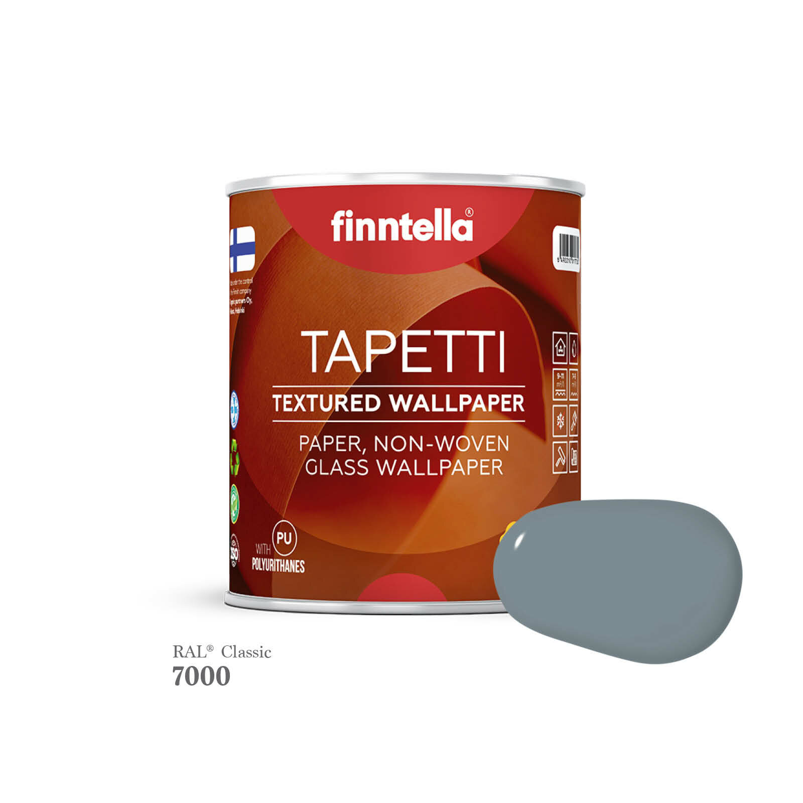Шелковисто-матовая краска для обоев под окраску TAPETTI SILKKI Matta FINNTELLA, Цвет RAL 7000 Серая белка (Squirrel grey), 0,9л