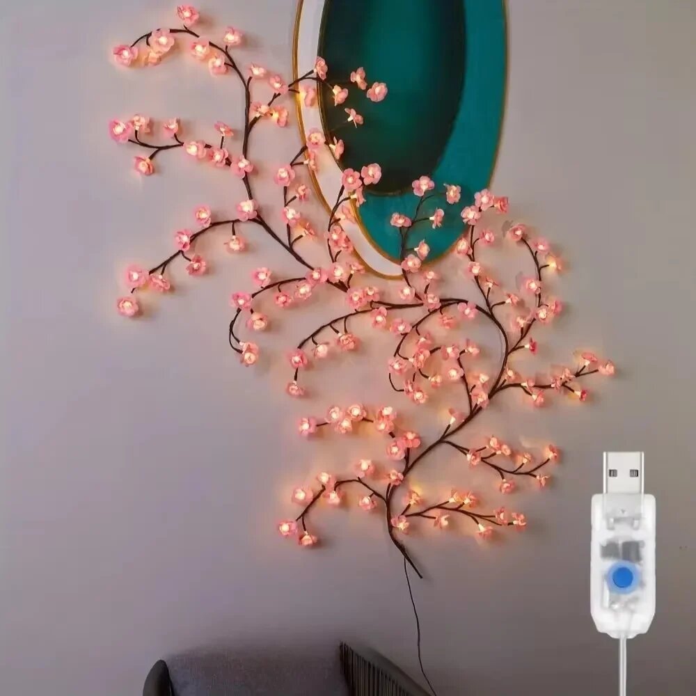 РTONTR Гибкая светодиодная гирлянда «Искусственная Ива» 96 LED теплый белый Pink, 4.7Ft 72LEDS