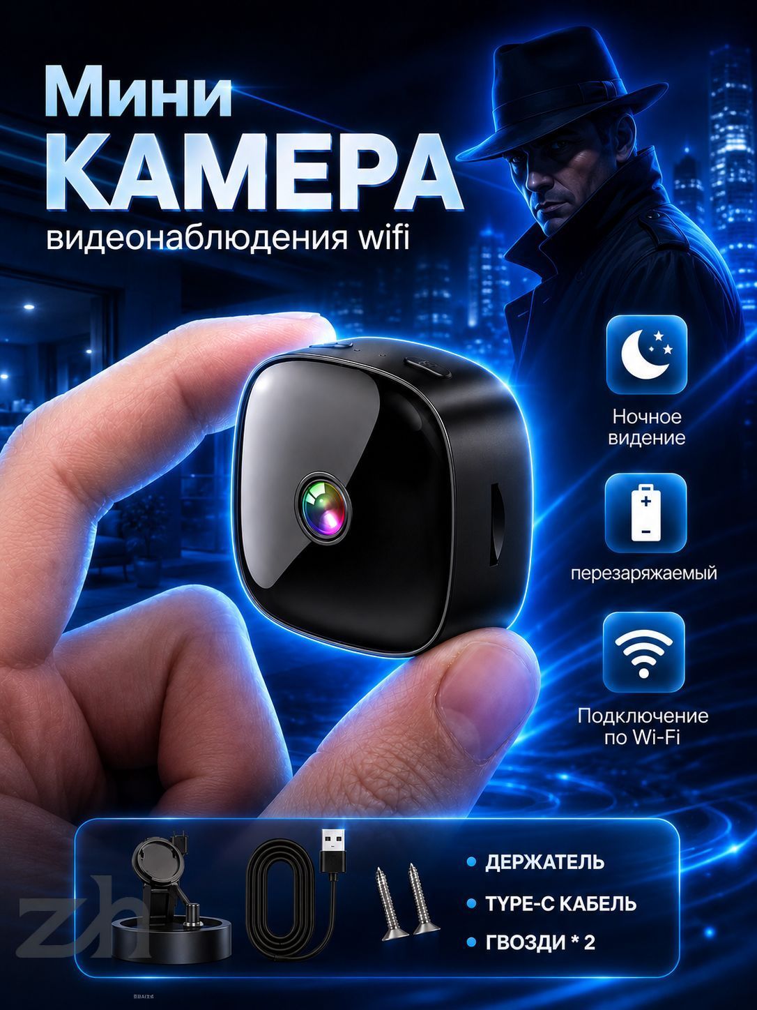 Беспроводная домашняя мини IP камера видеонаблюдения WiFi для дома / 15