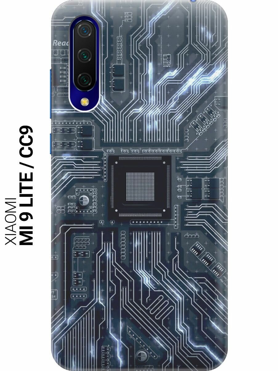 Силиконовый чехол на Xiaomi Mi 9 Lite, CC9, Сяоми Ми 9 Лайт, Ми СС9 с принтом "Синяя микросхема"