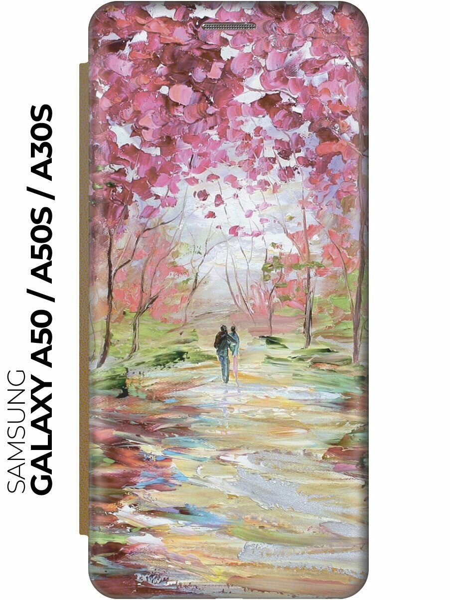 Чехол-книжка Весенняя роща на Samsung Galaxy A50 / A50s / A30s / Самсунг А50 / А30с / А50с золотой