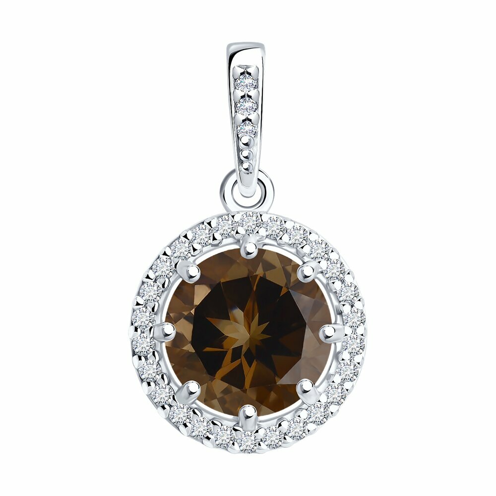 Подвеска, серебро, 925 проба, раухтопаз, фианит