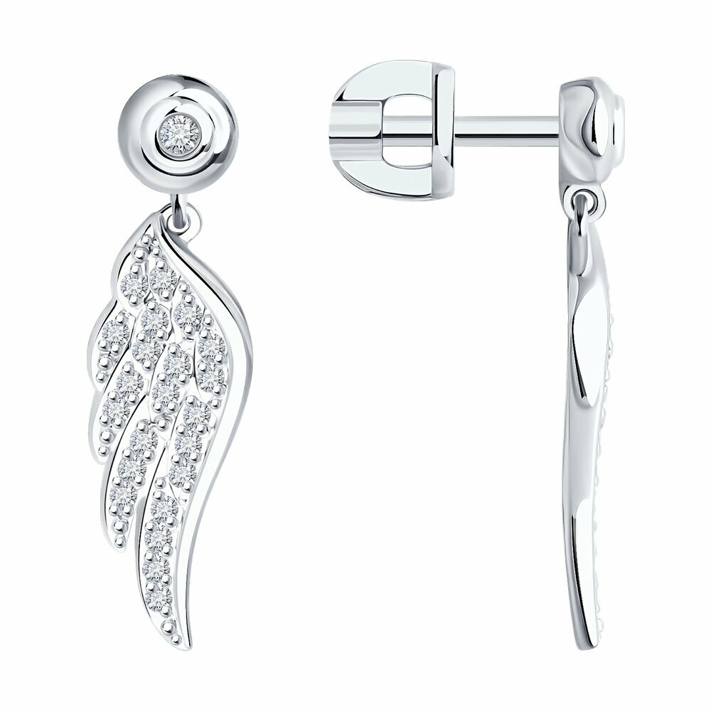 Серьги пусеты, белое золото, 585 проба, бриллиант