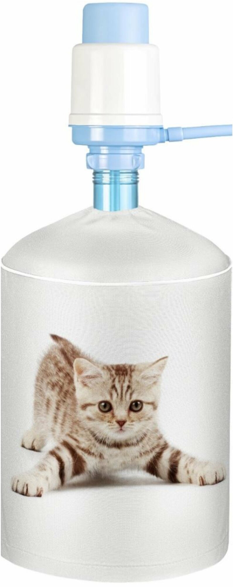 Чехол декоративный из плотной тентовой ткани с водоотталкивающей обработкой для бутыли 19л на помпу с принтом "Котенок в воздухе"