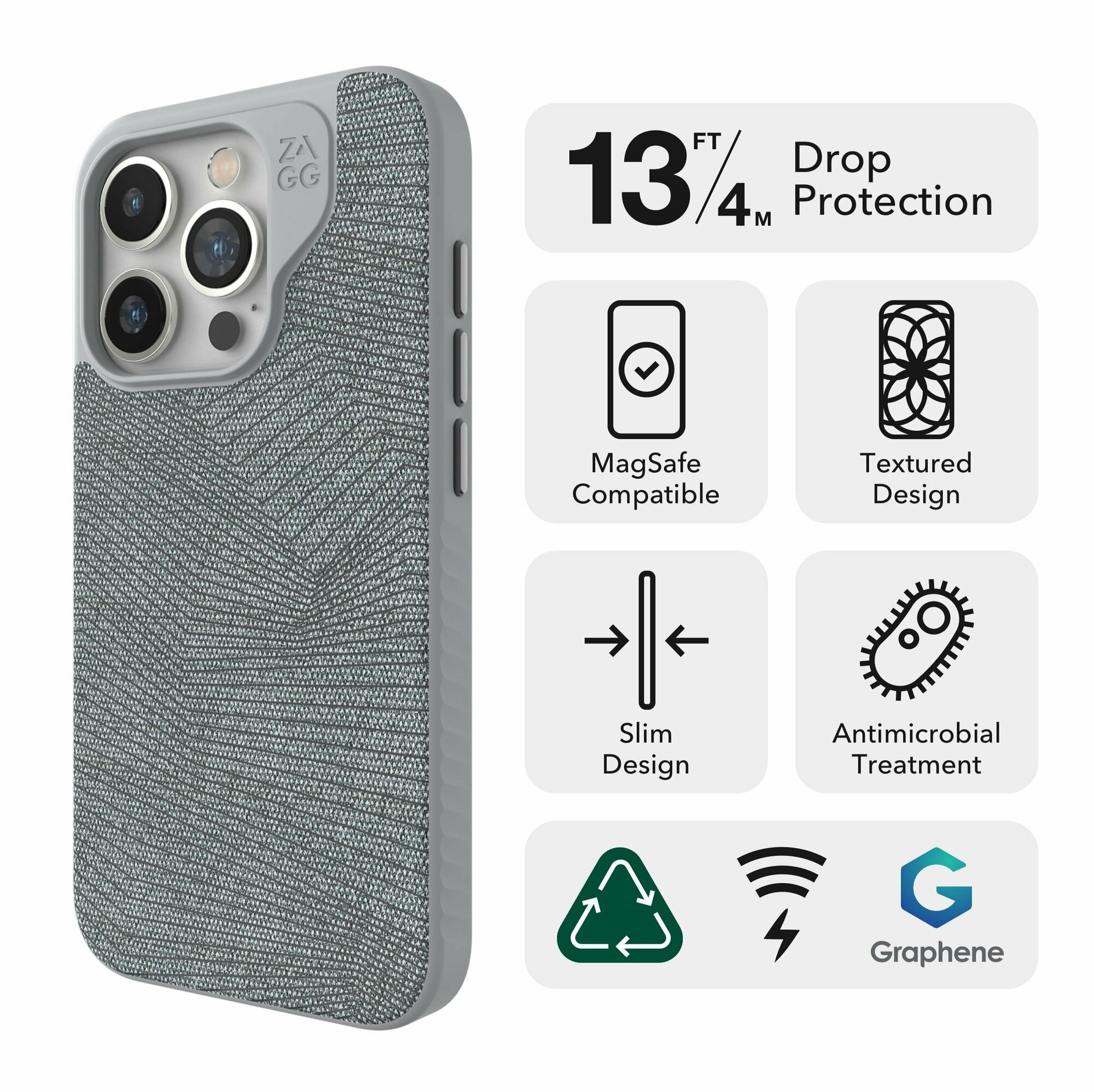 Чехол для iPhone 15 Pro (6.1") ZAGG London Gray Geo SNAP Case с магнитом для MagSafe серый