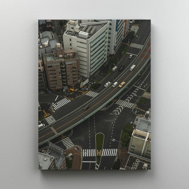 Интерьерная картина на холсте "Мегаполис с асфальтированными дорогами и перекрестками" размер 22x30 см