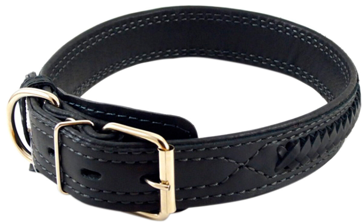 Ошейник для собак кожаный плетеный черный шир. 30 мм ZooMaster (55 см)