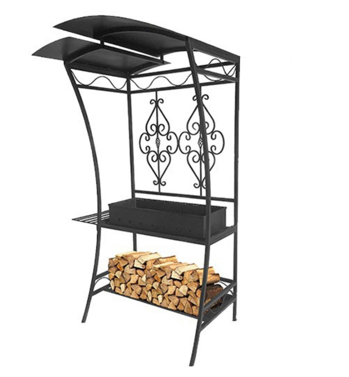 Мангал Везувий «Викинг», стационарный, сталь, с крышей и дровницей