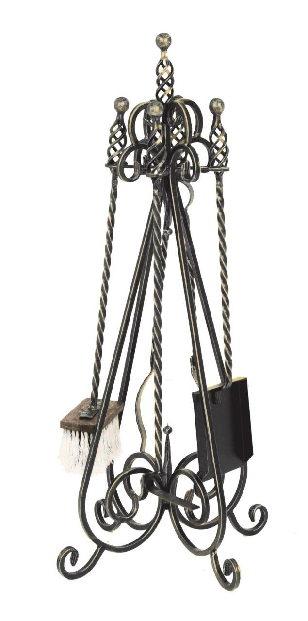 Каминный набор ВЕЗУВИЙ Кованый N130B, 4 предмета, черный/бронза, металл