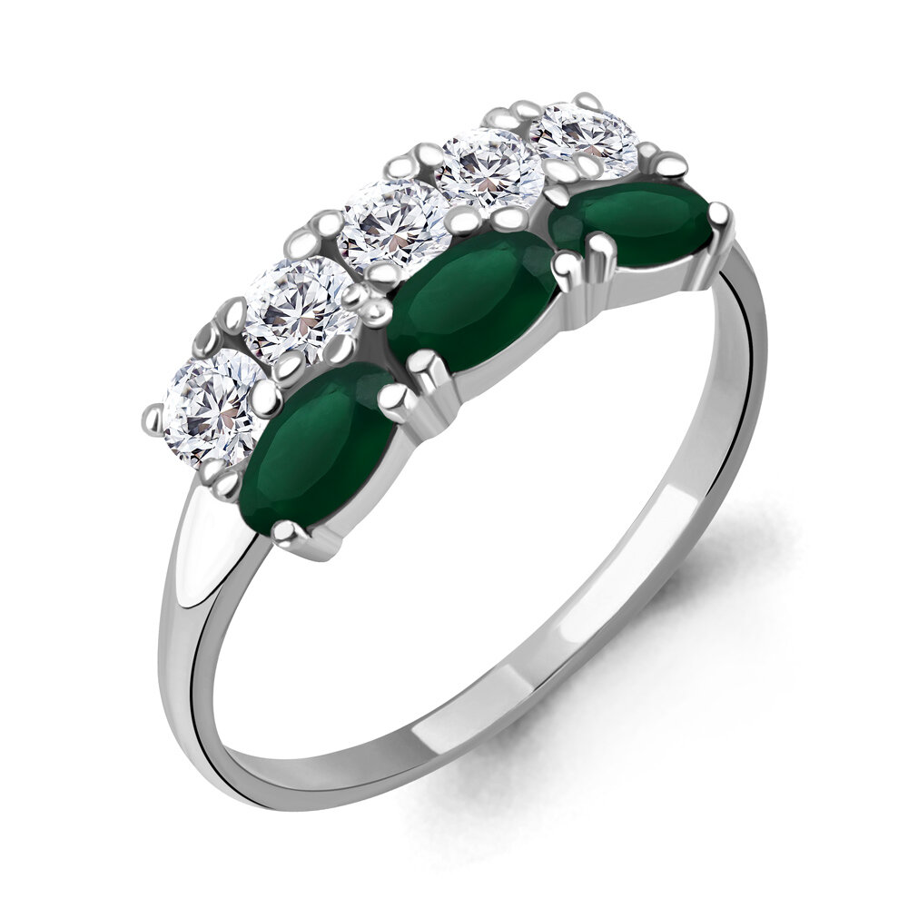 Кольцо, серебро, 925 проба, агат, фианит