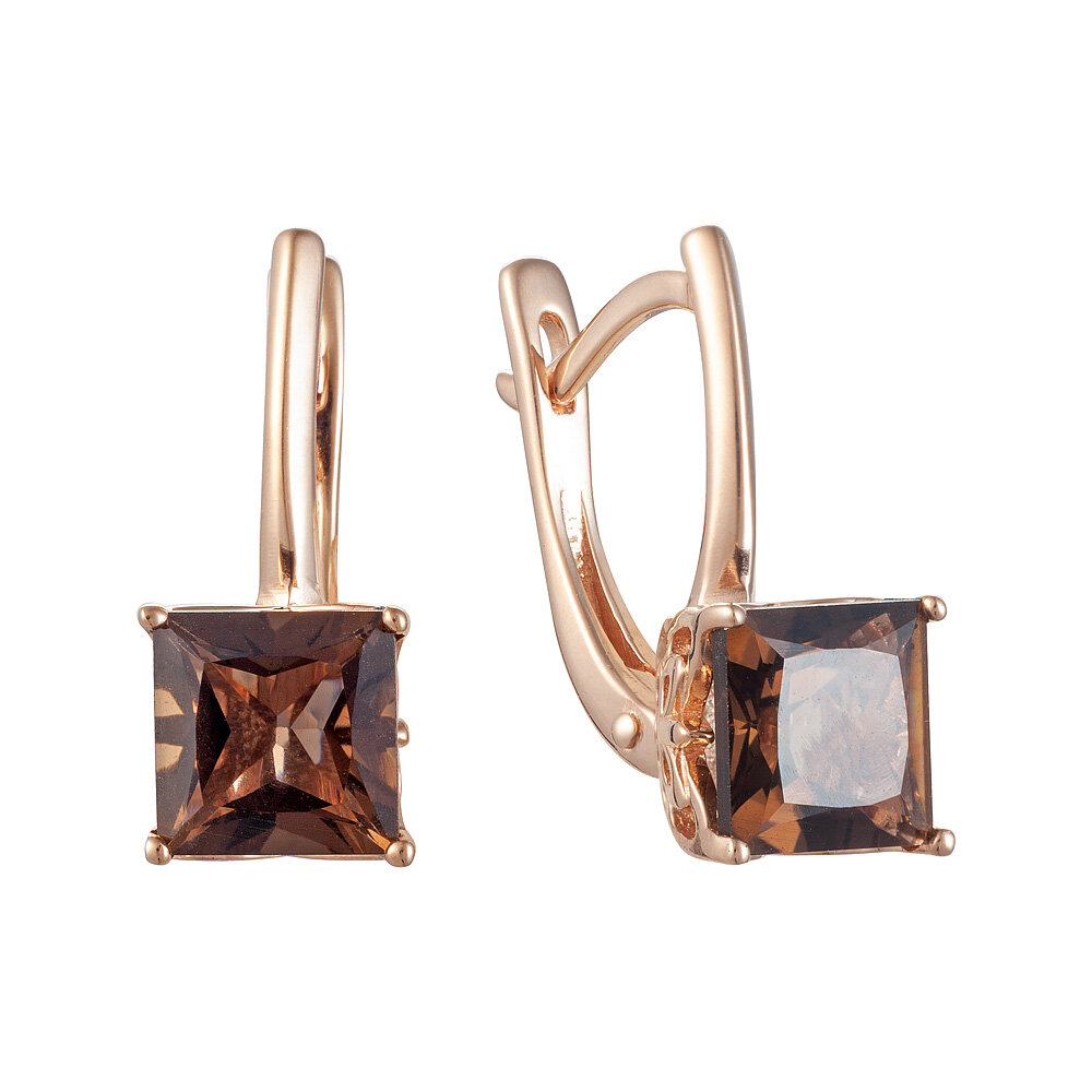 Серьги, красное золото, 585 проба, раухтопаз