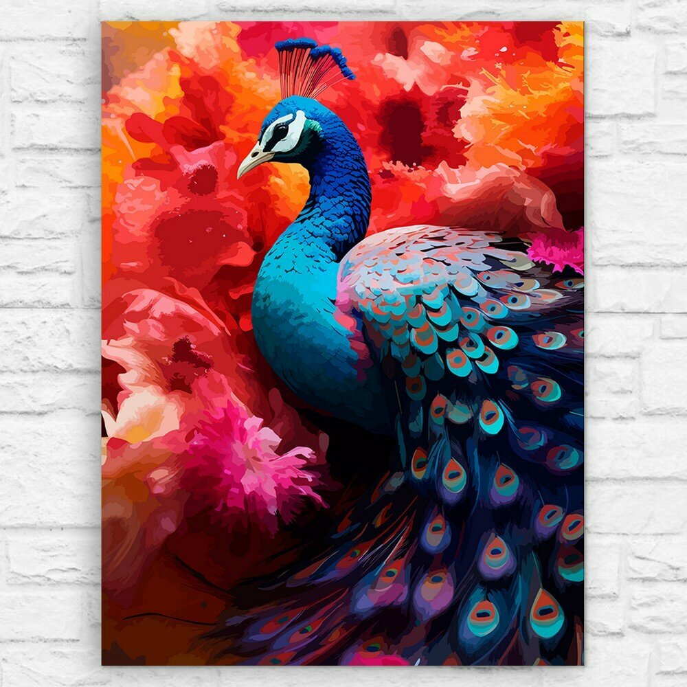 Картина по номерам на холсте птицы павлин (животные, джунгли, пейзаж) - 12615 В 60x80