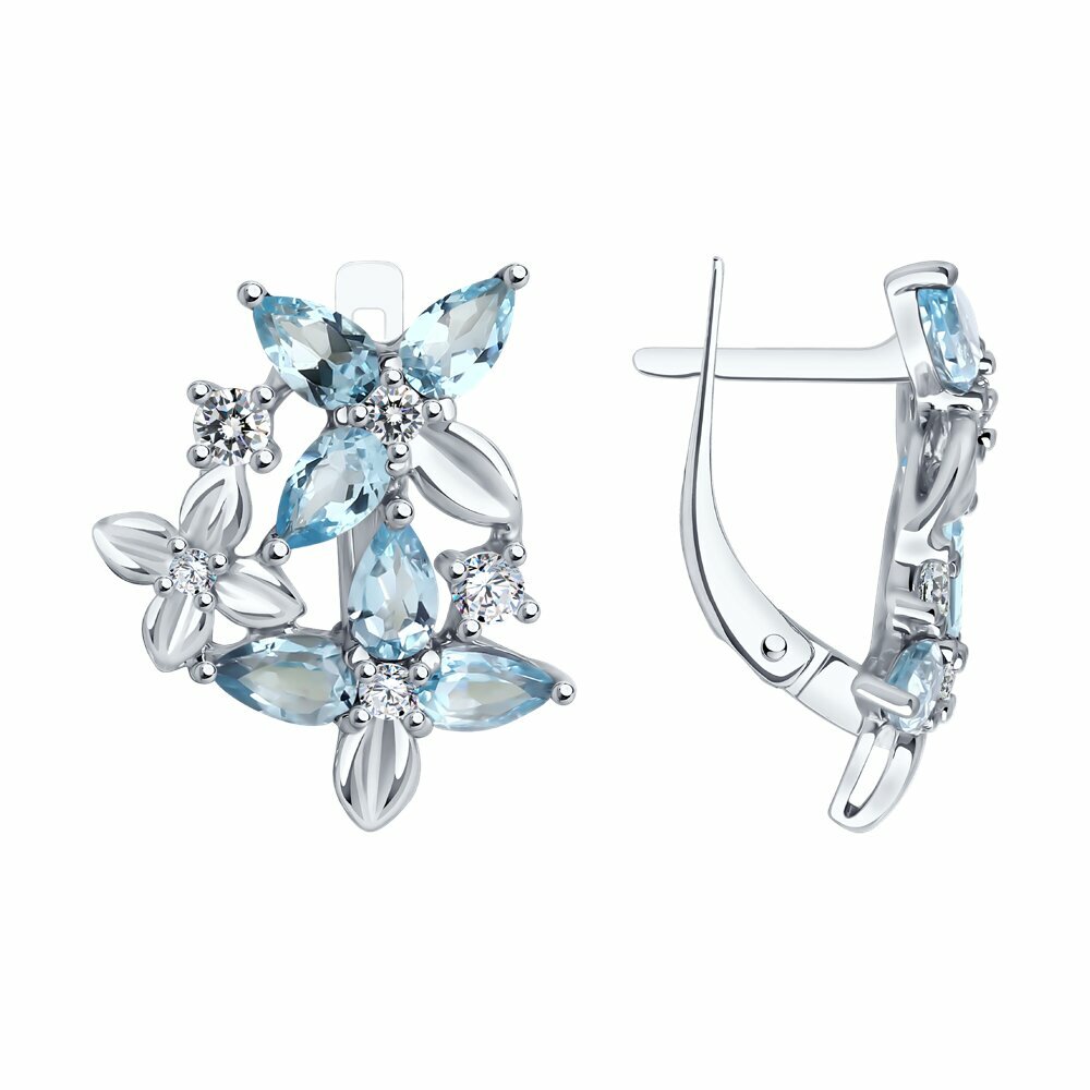 Серьги, серебро, 925 проба, родирование, топаз, фианит