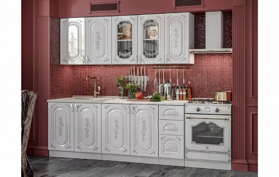 Кухня МиФ Лиза-2 S-MF0030248, 180см х 60см, белая, глянцевая