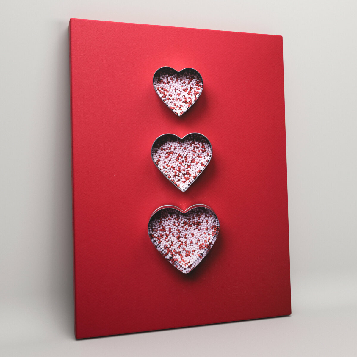 Картина на холсте (интерьерный постер) "Декор с блестящими сердечками" для кухни, кафе и ресторанов, с деревянным подрамником, размер 30x40 см