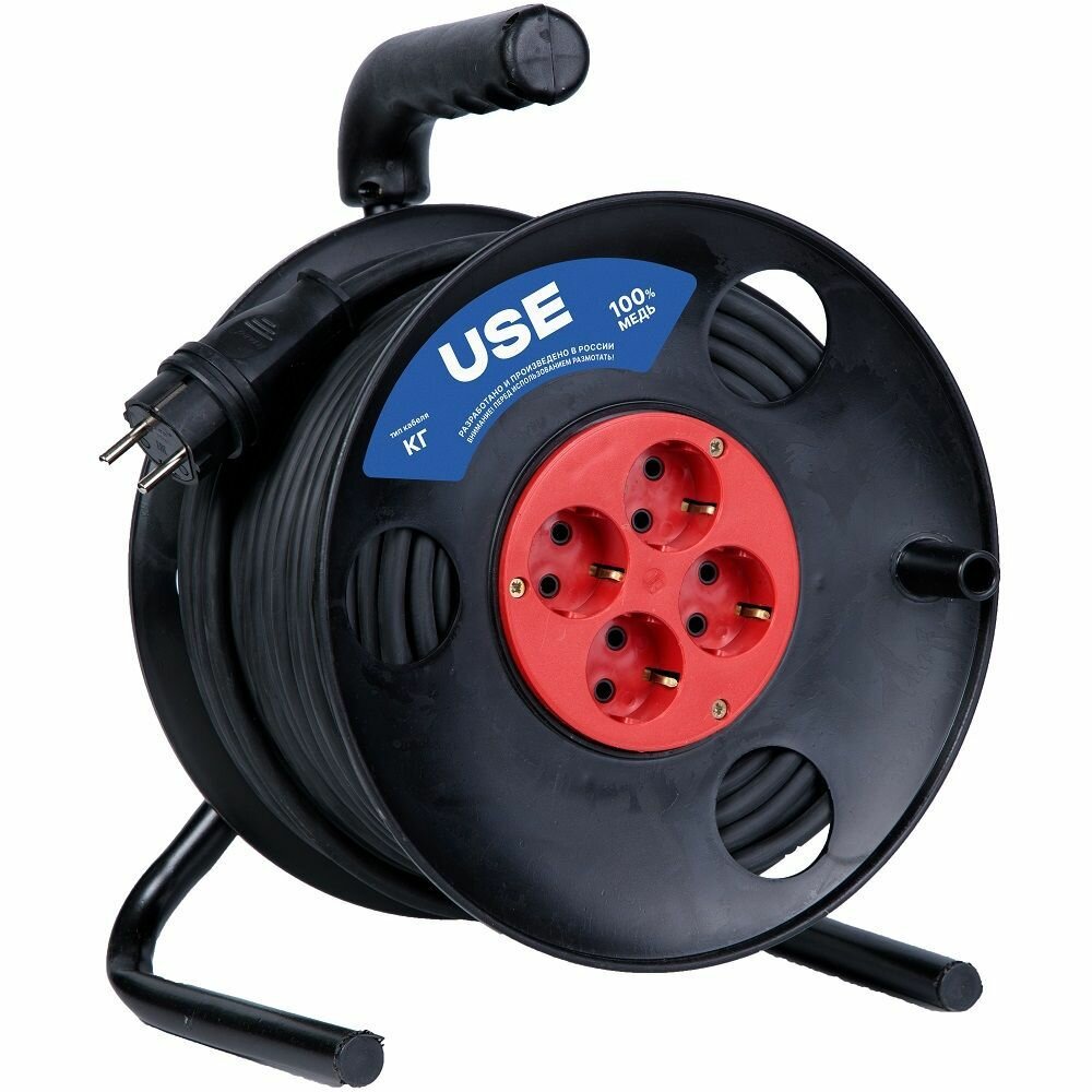 Удлинитель силовой USE КГ 4000 Вт 50м на катушке с заземлением USE303-042