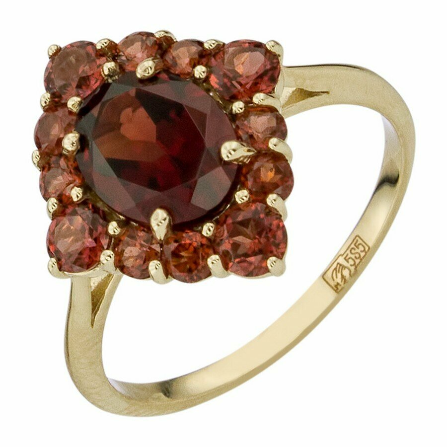 Кольцо, красное золото, 585 проба, гранат