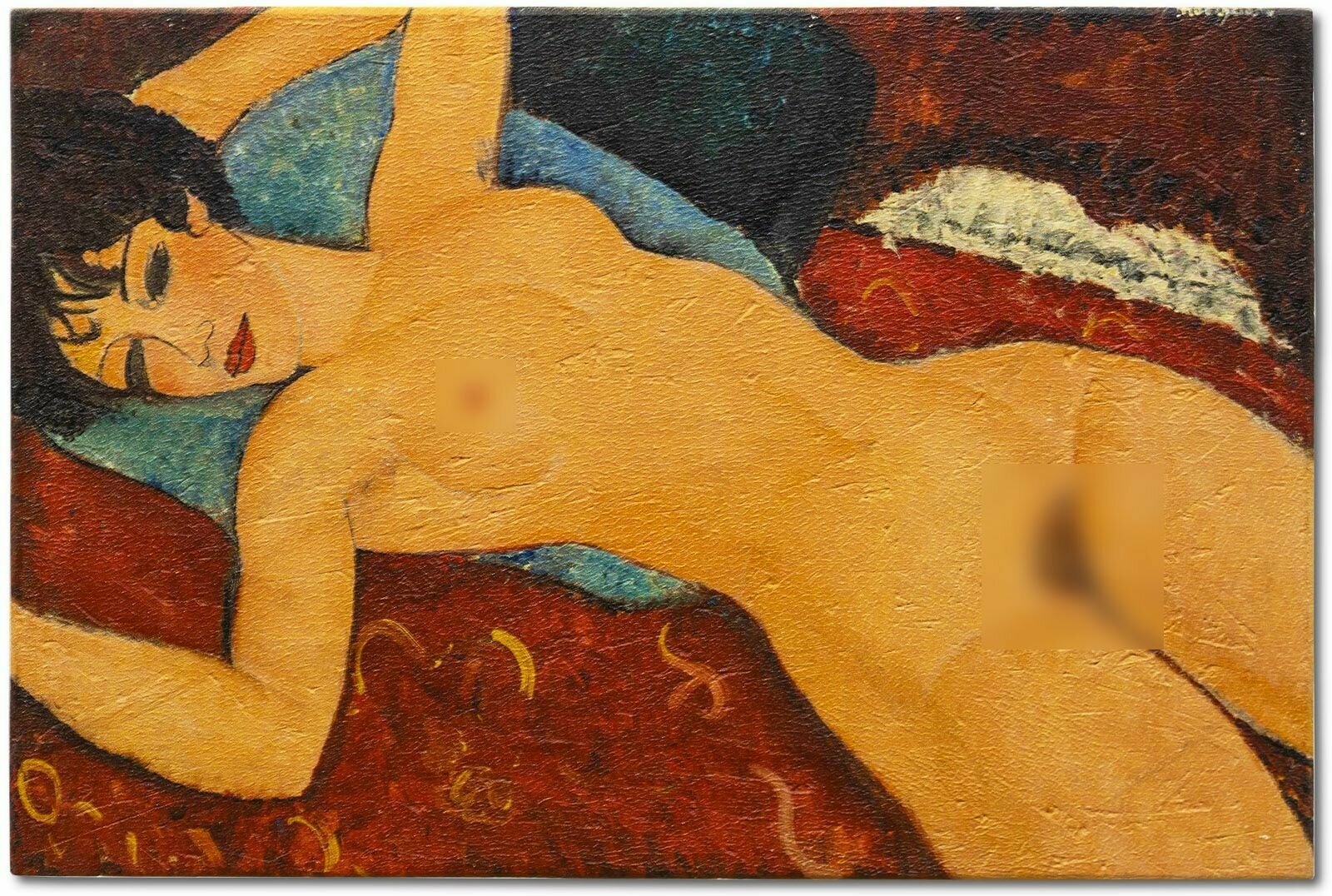 Репродукция/Картина/Амедео Модильяни "Лежащая обнажённая"/Интерьерная фреска на доске/60х40 см