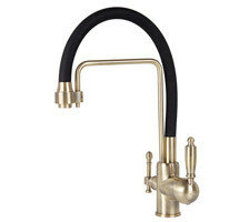 Смеситель для кухни с краном для питьевой воды VIKO V-5613 с черным гибким изливом Bronze (латунь) Ø35