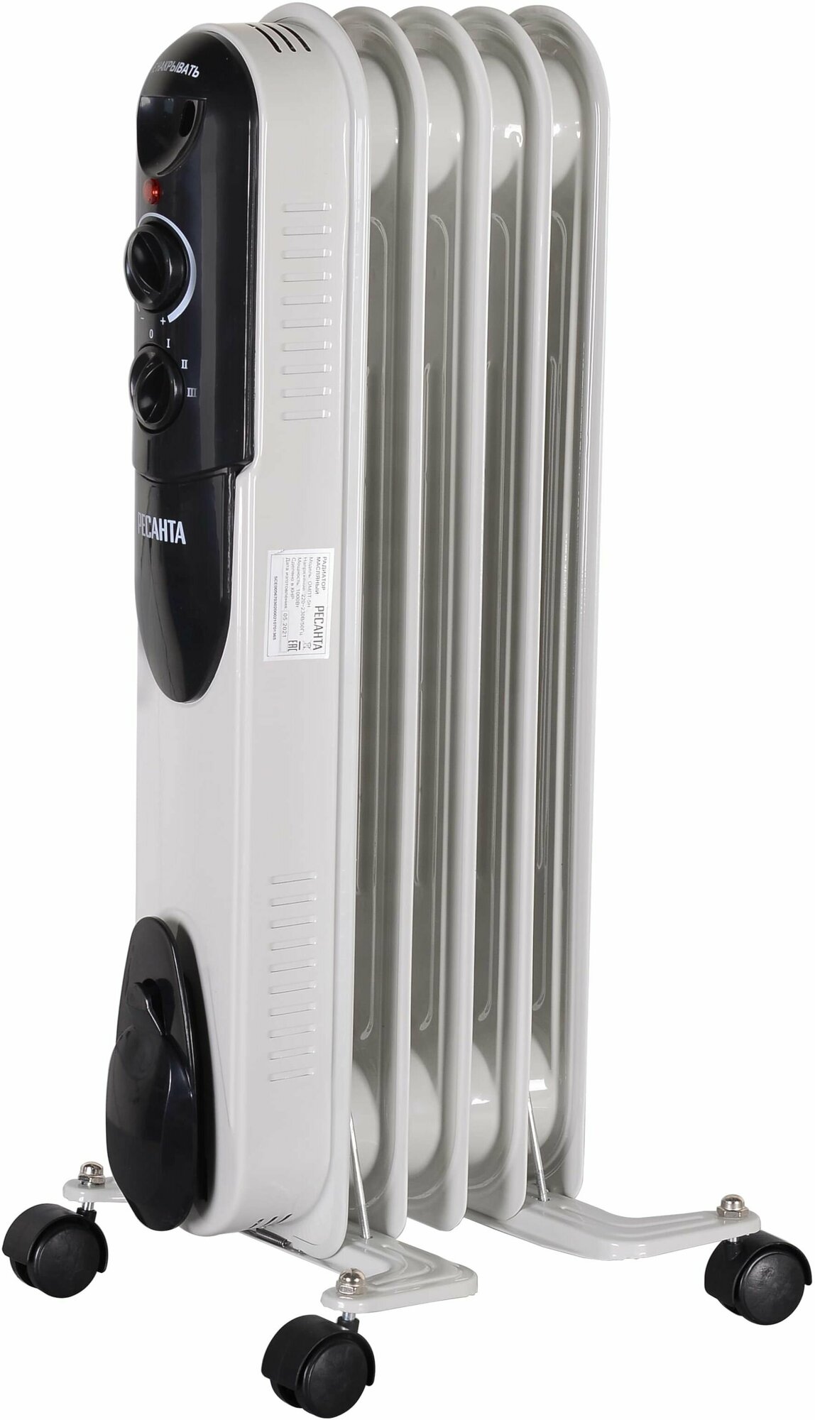 Радиатор масляный Ресанта ОМПТ-5Н, площадь обогрева 10 кв. м, белый