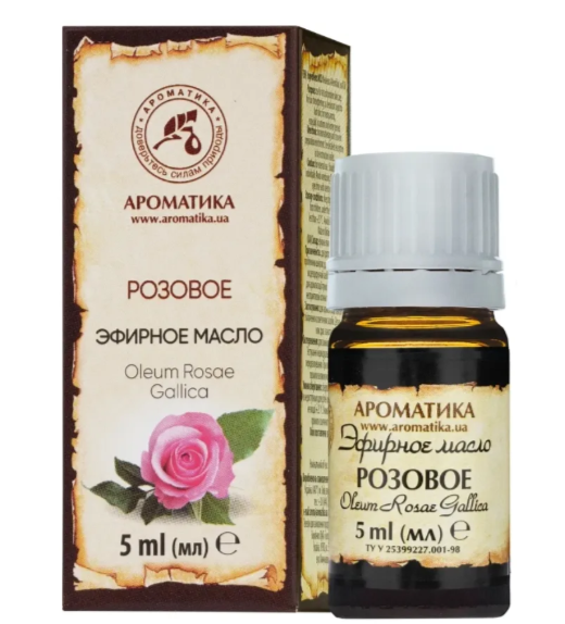 Ароматика эфирное масло Розовое, 100% натуральное для ухода за кожей всех типов, 5 мл.