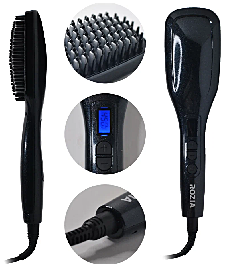 Профессиональная плойка для волос Rozia, Выпрямитель-расческа для волос, Утюжок, Расческа Rozia, Черный