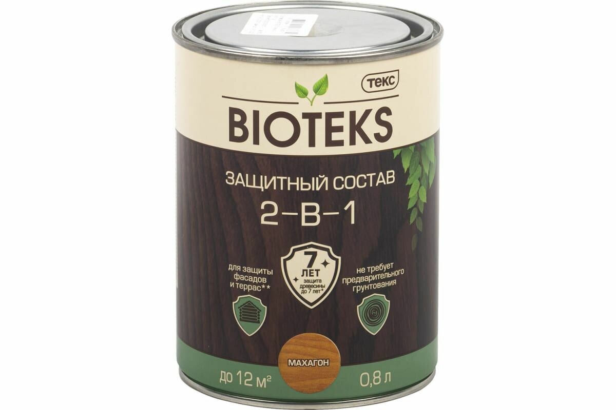Текс BIOTEKS защитный состав 2-в-1 для наружных работ, махагон (0,8л)