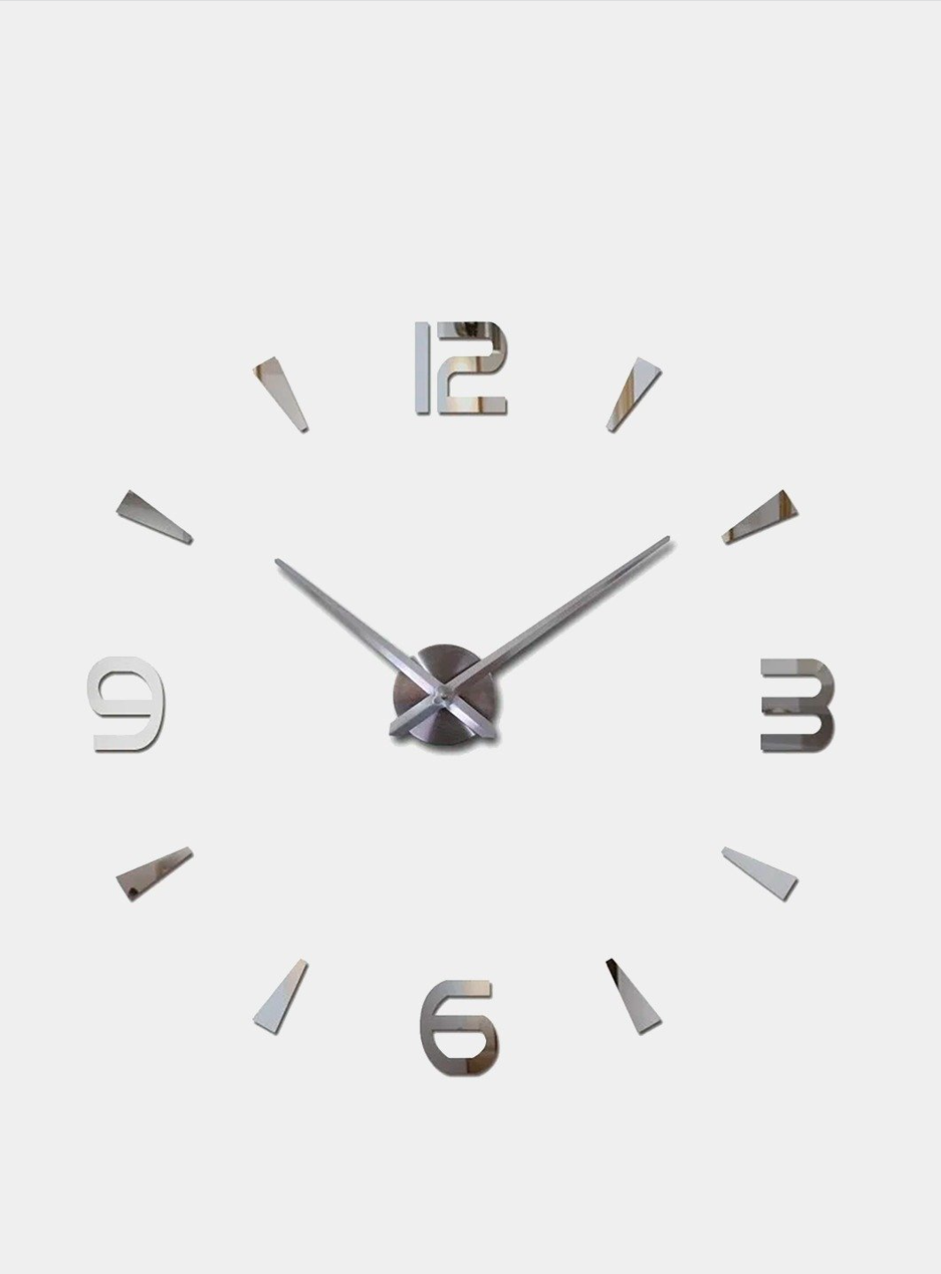 Часы настенные 3D интерьерные бесшумные самоклеящиеся (100-120 см - Диаметр). Цвет: серебро