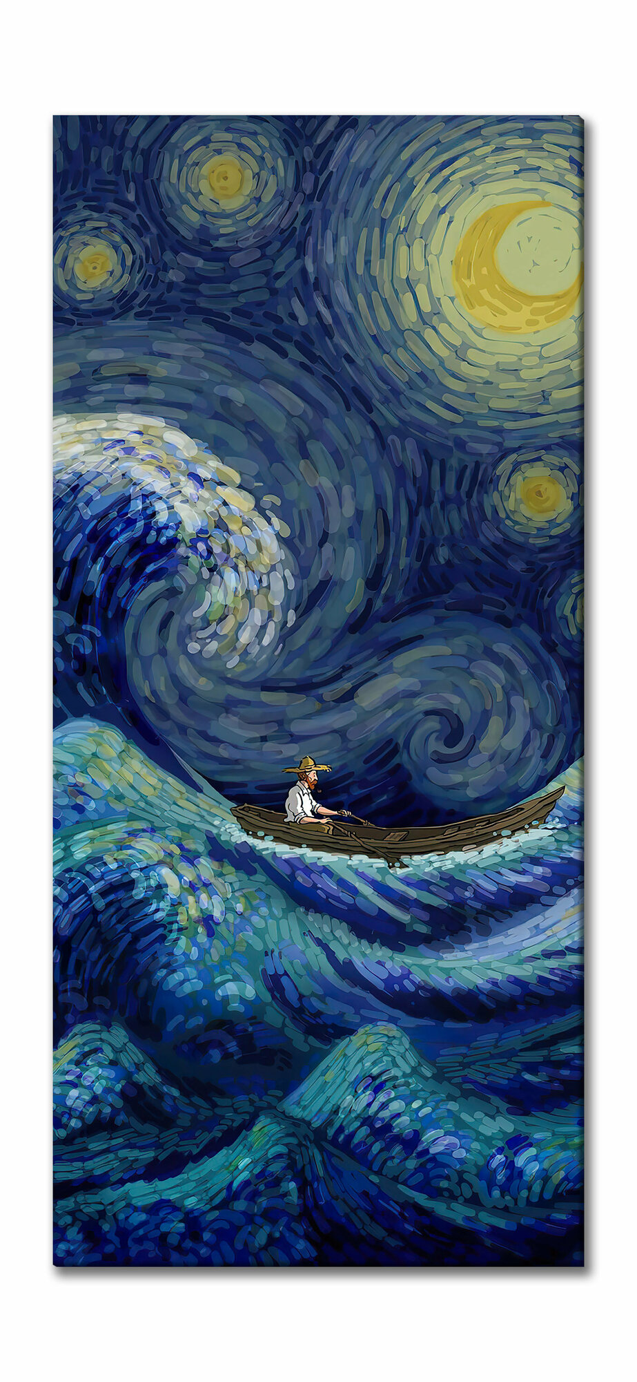 Картина для интерьера на холсте "Ван Гог плывет в звёздной ночи" 36х80, холст натянут на подрамник