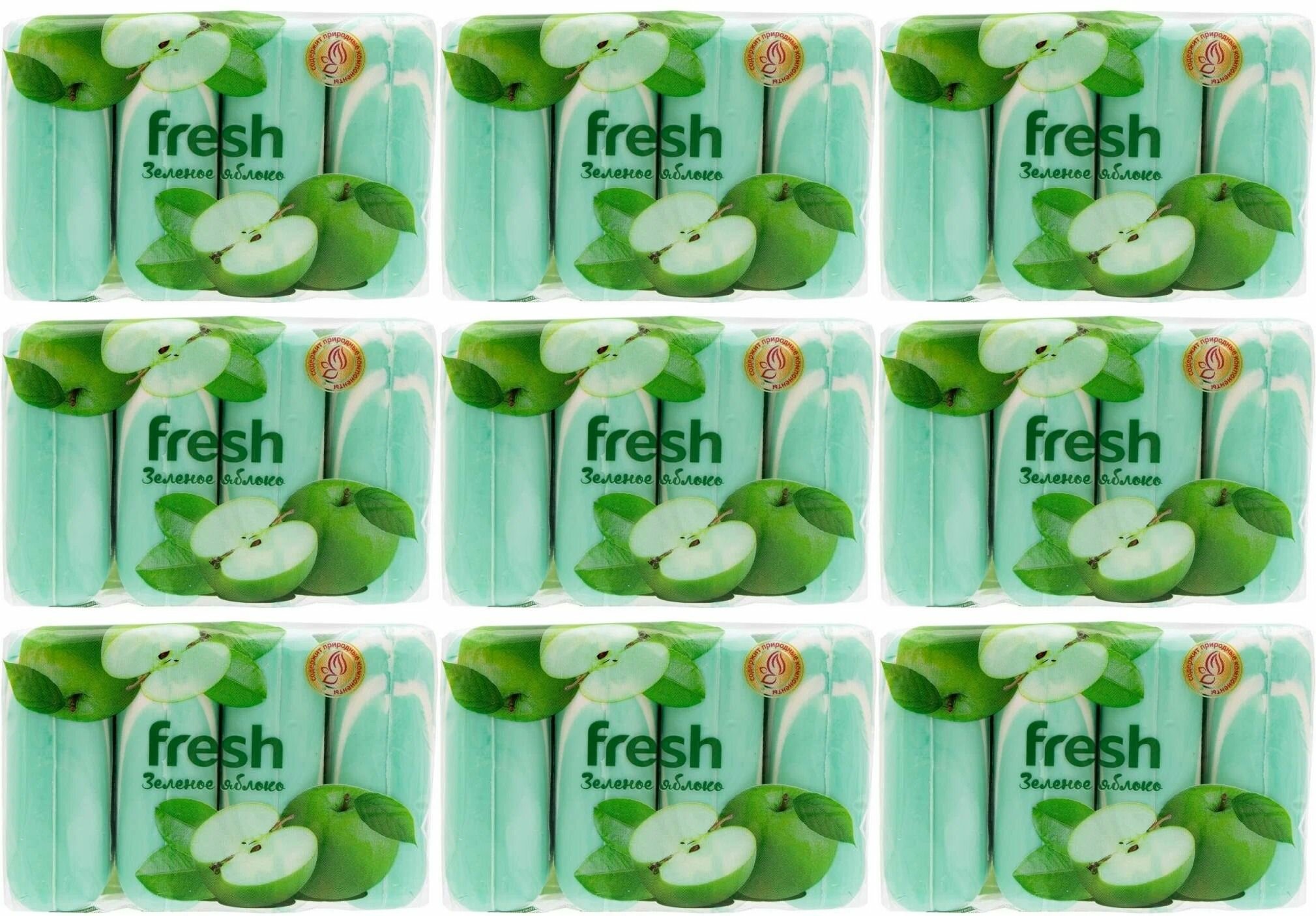 Эфко Косметик Крем-мыло Fresh, Зелёное яблоко, 4 х 75 г/уп, 9 уп