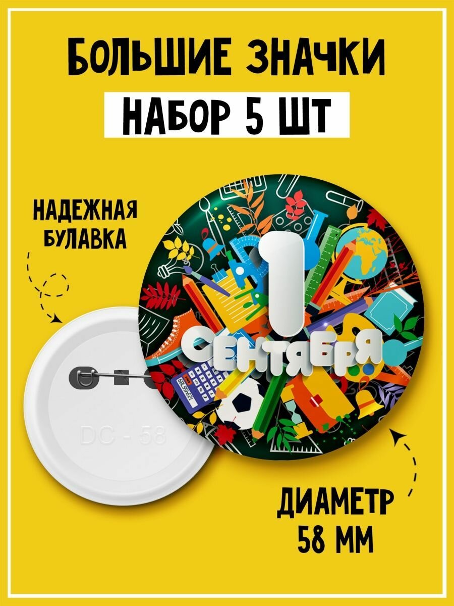 Набор из 5 значков на 1 сентября школьнику