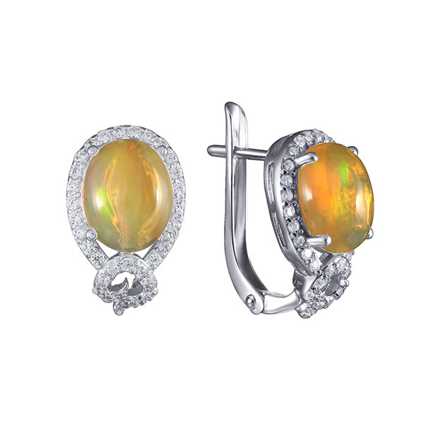 Серьги, серебро, 925 проба, фианит, опал