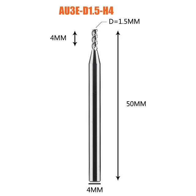 Dreanique трехзаходная фреза по алюминию для чпу (1.5х4х50х4 Z3) AU3E-D1.5-H4 39744
