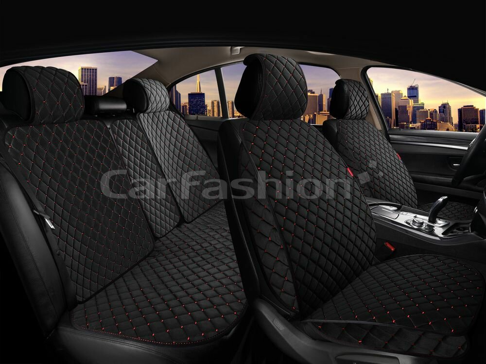 Комплект накидок (CarFashion) на весь салон SOKOL PLUS, велюр, цвет черный, строчка красная
