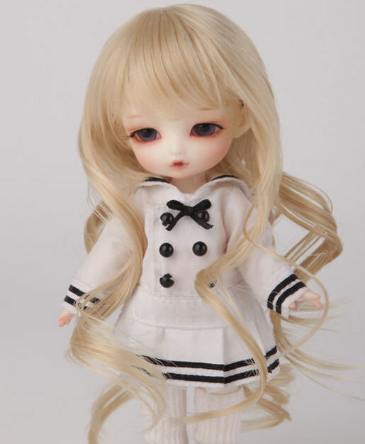Luts Wig TDW-04-Heat Resistant Fiber (Длинный волнистый парик с челкой: цвет блонд размер 14-16 см для кукол БЖД Латс)