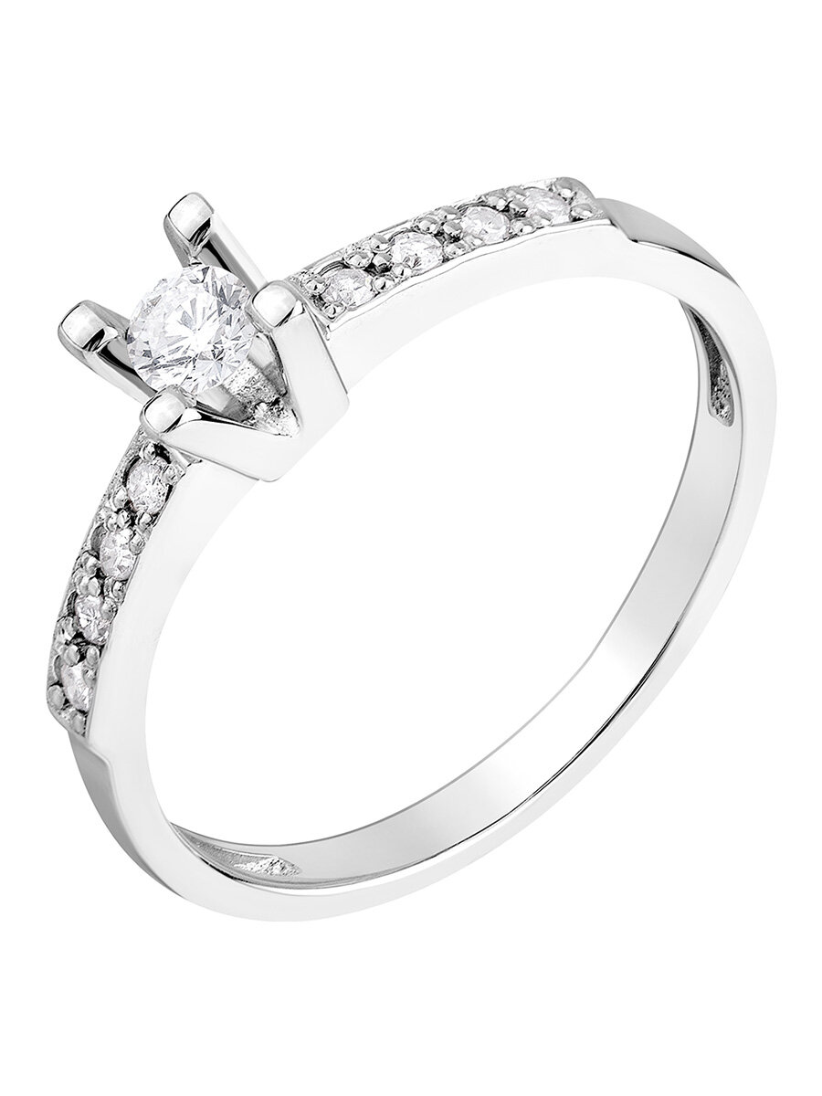 Кольцо помолвочное, белое золото, 585 проба, родирование, бриллиант