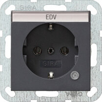 Розетка с з/к с контрольной лампой и полем для надписи Gira серия System 55, цвет антрацит