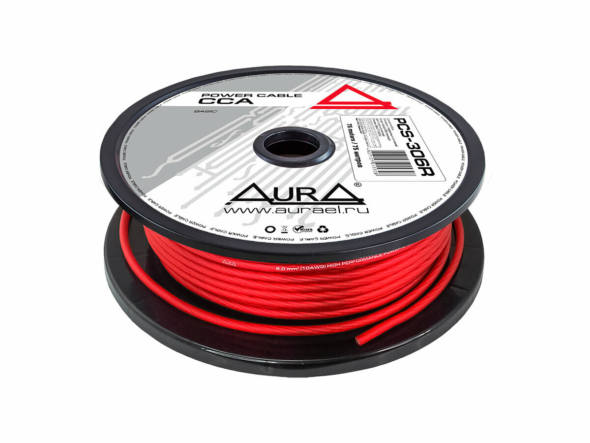 Кабель силовой AurA PCS-306R, 10AWG/6мм2, 75м/катушка, красный