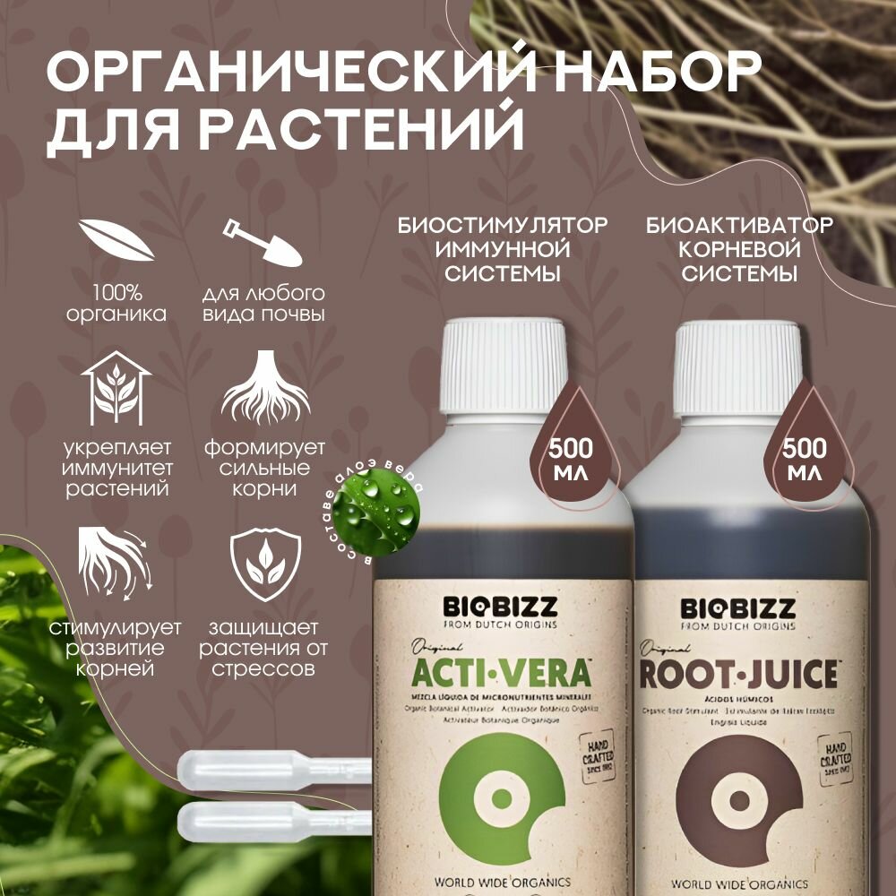 Удобрения для роста растений BioBizz Набор Root-Juice и Acti-Vera 0.5 л.