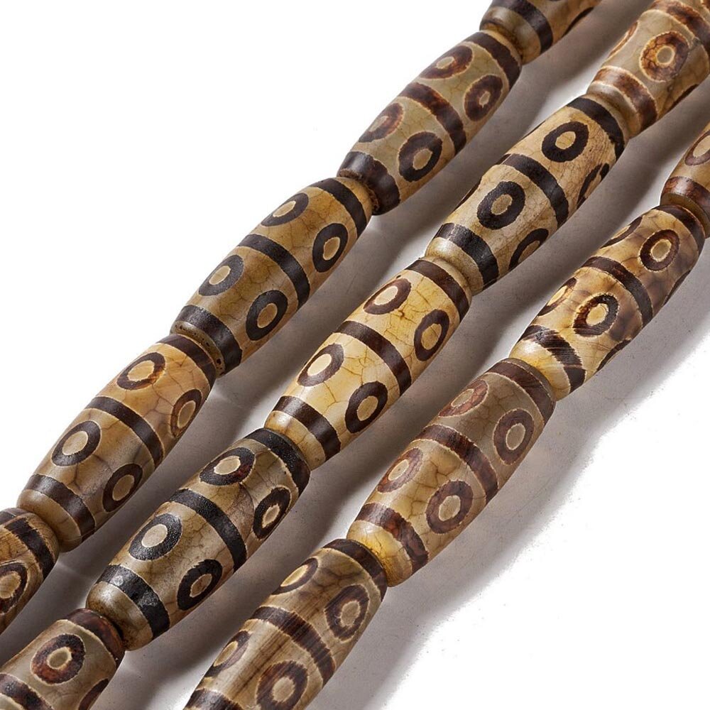 Бусина Дзи натуральный камень Агат коричневый с бежевым Элит 8-глазая 0011299 цилиндр 30x12 мм, цена за 1 шт.
