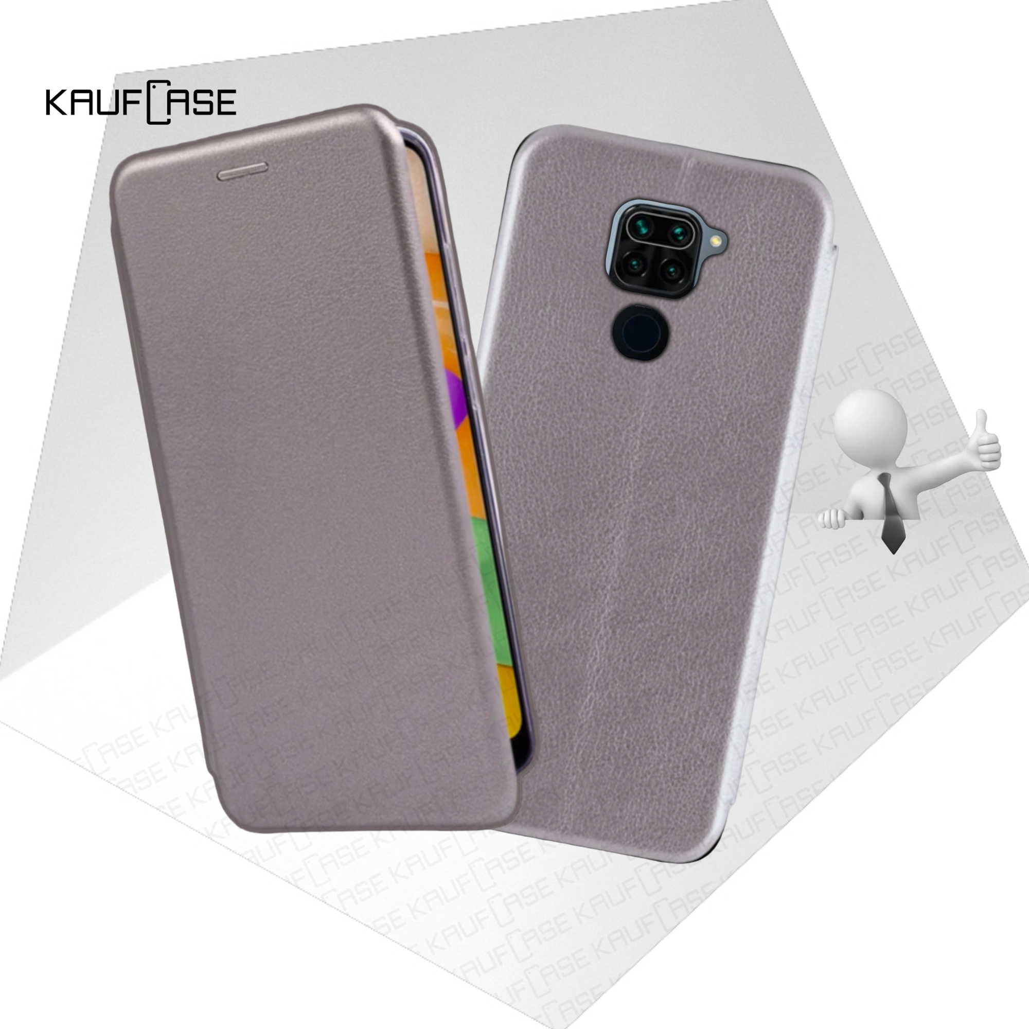 Чехол книжка для телефона Xiaomi Redmi Note 9 (6.53"), серебро. Текстура под кожу