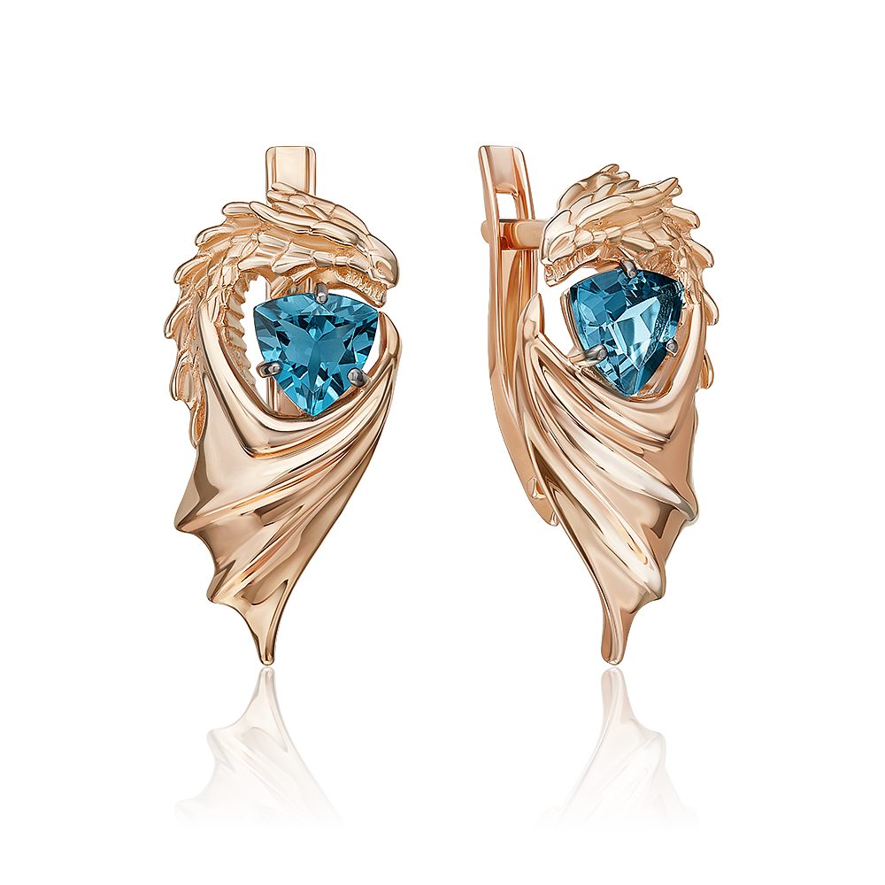 Серьги, красное золото, 585 проба, топаз