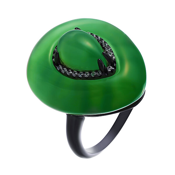 Кольцо, серебро, 925 проба, фианит, кошачий глаз