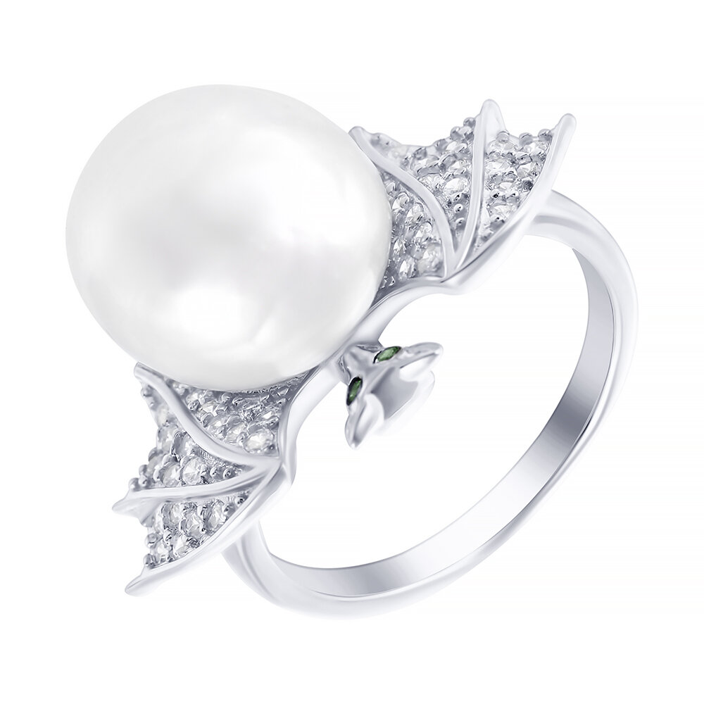 Кольцо, серебро, 925 проба, жемчуг, фианит