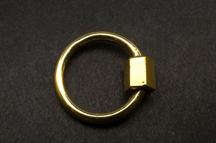 Замок-карабин с винтовой застежкой, 20х19х2мм, застежка 6х5,5мм, цвет золото, латунь, 08-032, 1шт