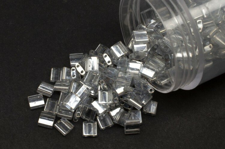 Бисер японский MIYUKI TILA #1881 серый, золотое сияние, 5 грамм