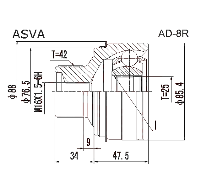 ASVA ad-8r шрус наружный 25x76.5x42 Audi (Ауди) Audi (Ауди) q5 2013-